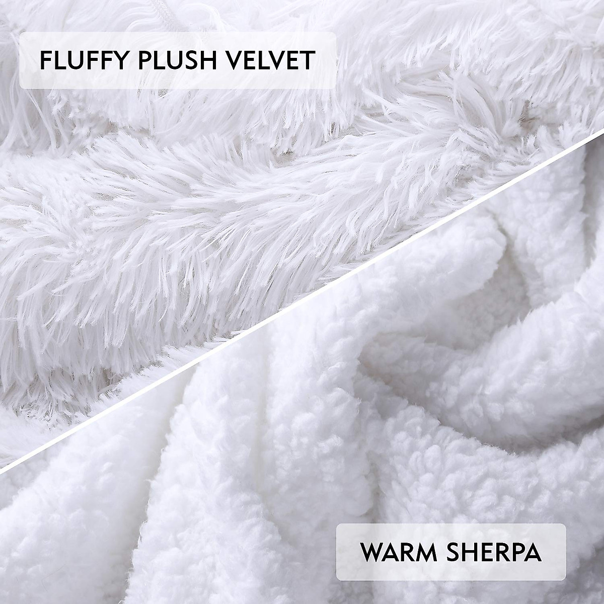 HOMORE Soft Fluffy Blanket Fuzzy Sherpa Plush Cozy Faux Fur Throw Blankets for Bed Couch Sofa Chair Decorative, 50''x60'' White