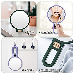 1X 15X Magnifying Hand Held Mirror,Double Side Folding Hand Mirror for Women with Adjustable Handle,Travel Table Desk Shaving Bathroom (Army Green)