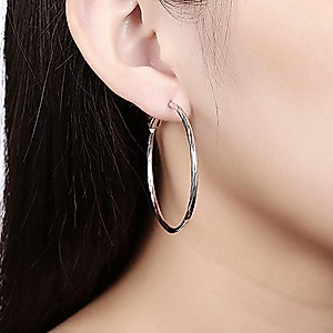 Hoop Earrings, 18K White Gold Plated Rounded Hoops Earrings for Women 46mm