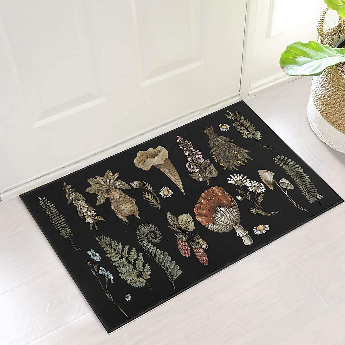 Herbology Plants Doormat Magic Woodland Plants Entrance Floor Mat Non-Slip Absorb Water Indoor Rugs Bath Kitchen Garden Entryway Mats Spring Summer Home Holiday Decoration 30 * 17 inch