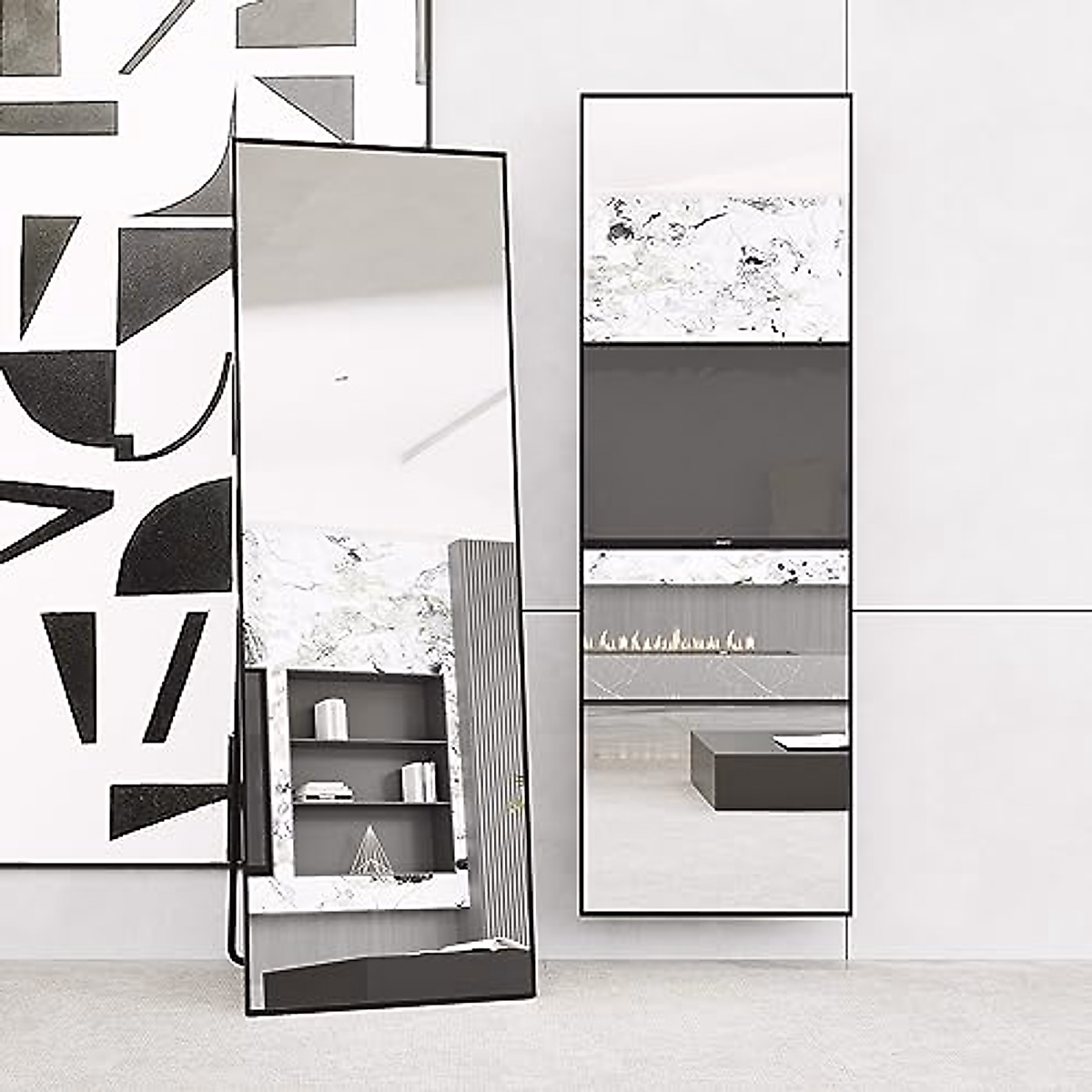 Full Length Full Body Mirror Wall Mirror Standing Mirror with Aluminum Alloy and Rectangle Design for Bedroom Living Room (59” X16”, Black)