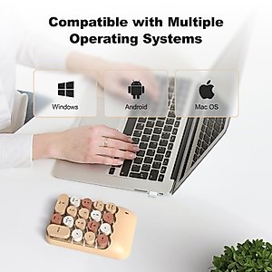 MOFII Wireless Number Pads - MilkTea Numeric Keypad 18 Keys USB 2.4G Round Keycap Colorful Extensions Keypads, Financial Accounting Portable Numpad 10 Key for Laptop/PC/Notebook/Surface Pro