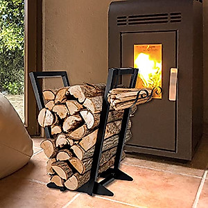 JUNSHUO Firewood Rack Indoor (22Inch/V-Shape) Outdoor Fireplace Firewood Holder with Side Kindling Rack，Assemblable Log Rack Wood Holder