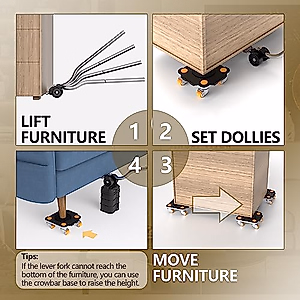 ONEON Furniture Mover Pro Set - Enhanced Dolly and Lifter with Custom TPE Wheels for Easy Furniture Lifting and Moving - Professional Tool for Effortless Furniture Transport (Black)