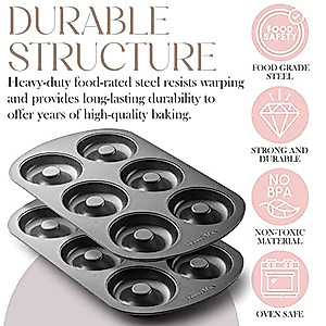 Bellemain Premiere Donut Pan for Baking | Nonstick 12.5 x 8.5” Doughnut Pan with 6-Doughnut Molds | Includes 2 Steel Donut Trays | Make Perfect Bagels and Cake Donuts