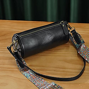 DIVCIDLC Women Cylindrical Bag, Wide shoulder strap Crossbody Shoulder Bag Purse with 2 Straps, Small Satchel Pouch Round Bag, Black
