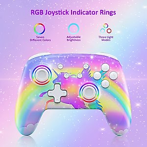 NexiGo Controller (No Deadzone) for Switch/Switch Lite/OLED, Bluetooth Wireless Controllers for Nintendo Switch with Vibration, Motion, Turbo and LED Light, Gift for Gamer Girls Boys (Violet Unicorn)