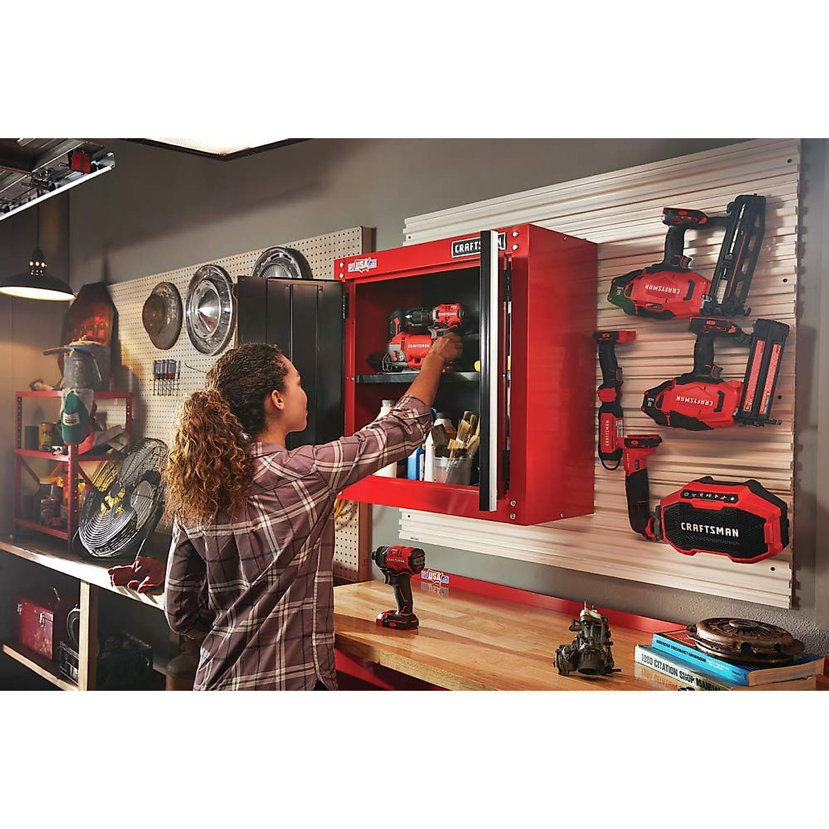 Craftsman 28-Inch Garage Storage Wall Cabinet and MaxWorks 30-Bin Parts Storage Rack Bundle
