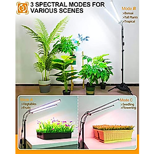 DOMMIA LED Grow Lights, 3 Modes Grow Lights for Indoor Plants Full Spectrum with 60" Adjustable Tripod Stand,180 LED Plant Grow Light with Stand 6/10/12 Timer Dimmable Grow Light Strip for Tall Plants