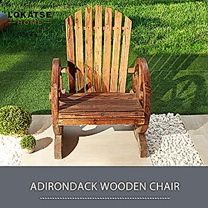 LOKATSE HOME Wood Wagon Outdoor Adirondack Chair with Wheel Armrest for Patio, Garden, Country Yard, Wooden