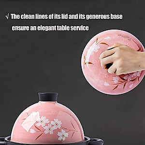 1.9L Cherry Blossoms Tagine Pot, Moroccan Ceramic Braised Stewed Pot - Cooking and Stew Casserole Slow Cooker