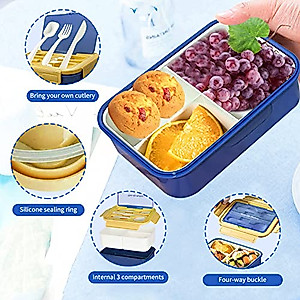 Rzmyencg Bento Lunch Box for Kids with Cutlery 1400ml Adult Bento Lunch Box Durable 3 Compartment Lunch Box for Kids, Suitable for School, Work Meals, BPA-Free Leak-Proof Bento Box (Blue)