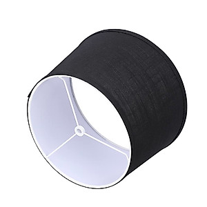 ALUCSET Double Medium Black Lamp Shades Set of 2, Drum Fabric Lampshades for Table Lamp and Floor Light, 10x12x8 inch, Natural Linen Hand Crafted, Spider (Black, 2 pcs pack)