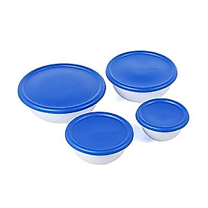 Sterilite 8 Piece Covered Set Bowl, Multisize, White & Blue