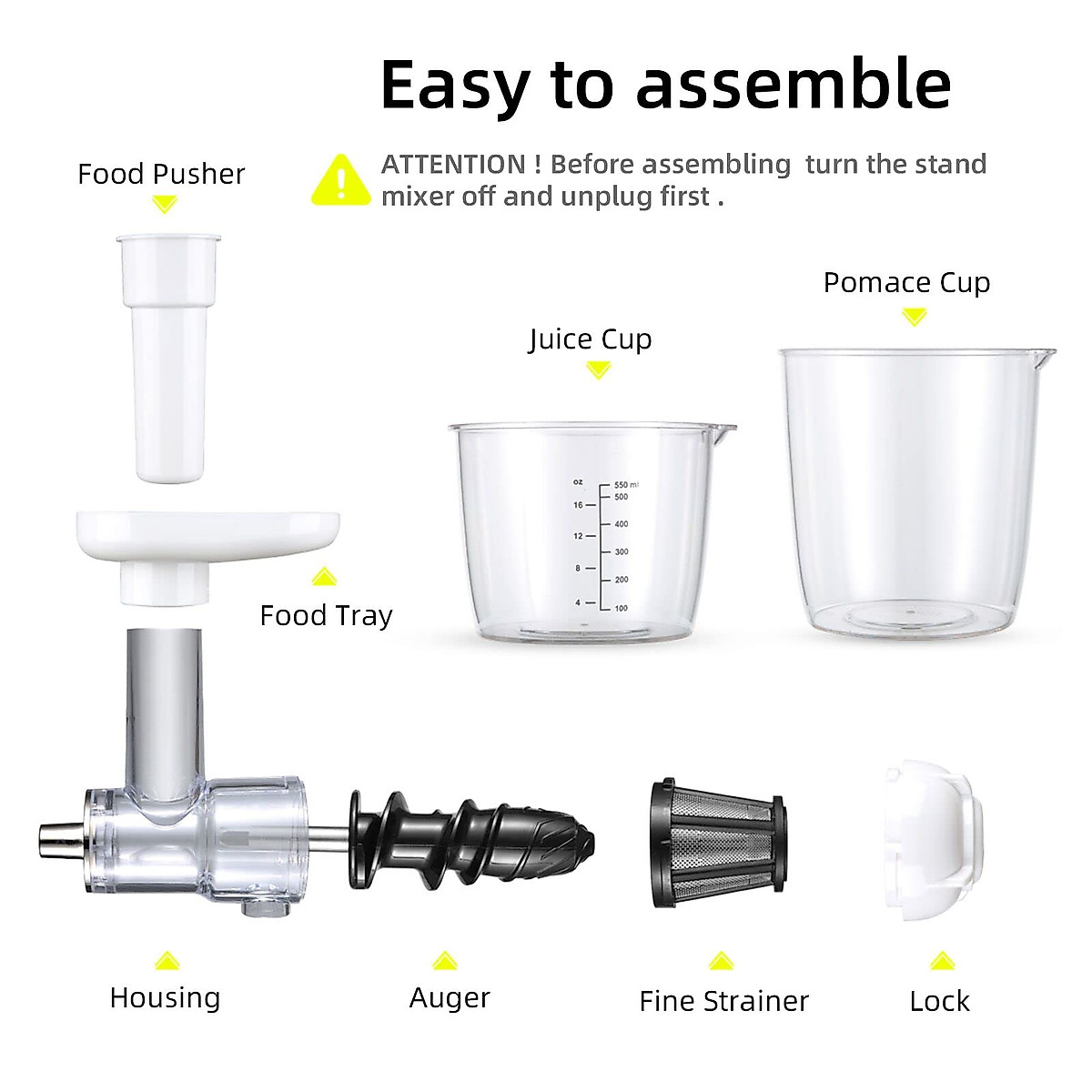 Masticating Juicer Accessories, Gdrtwwh Juicer Machines Attachments Compatible with All KitchenAid Stand Mixers and Cuisinart SM-50BC/SM-50R/SM-50TQ/SM-50BL/SM-50BK Stand Mixers,Black