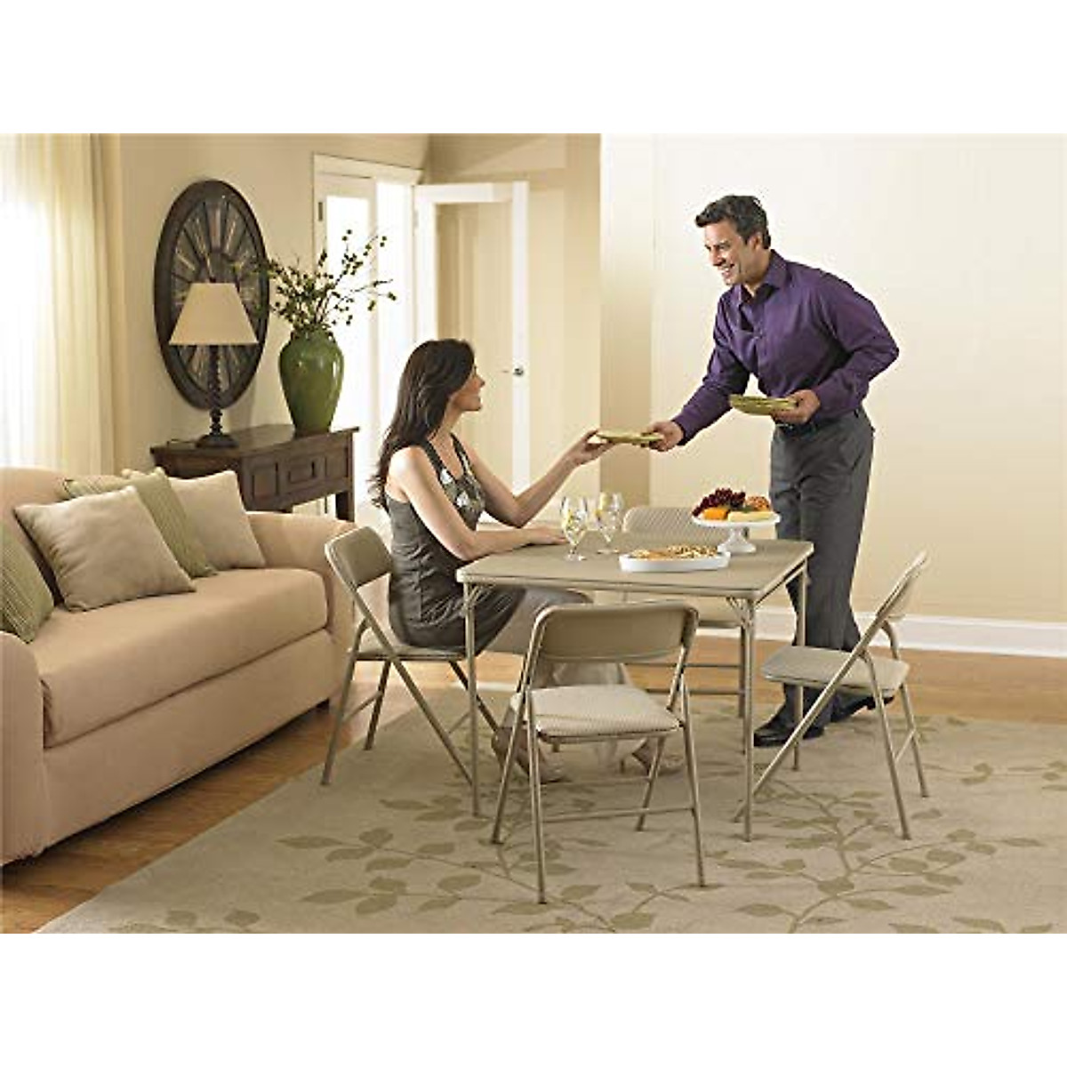 COSCO 5 Piece, Tan Folding Table and Chair Set.