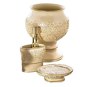 Creative Scents Bathroom Trash Can – Decorative Wastebasket - Durable Resin Waste Paper Basket - Space Friendly Bath Rubbish Dust Bin, Gold and Beige Bathroom Accessories (Shannon Style)