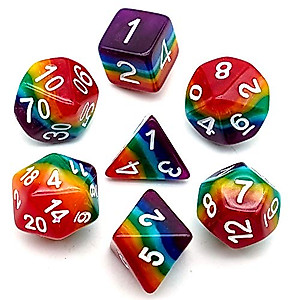 Cusdie Rainbow Dice DND Polyhedral Dice Sets for Dungeons and Dragons Role Playing Game (Rainbow-Opaque)
