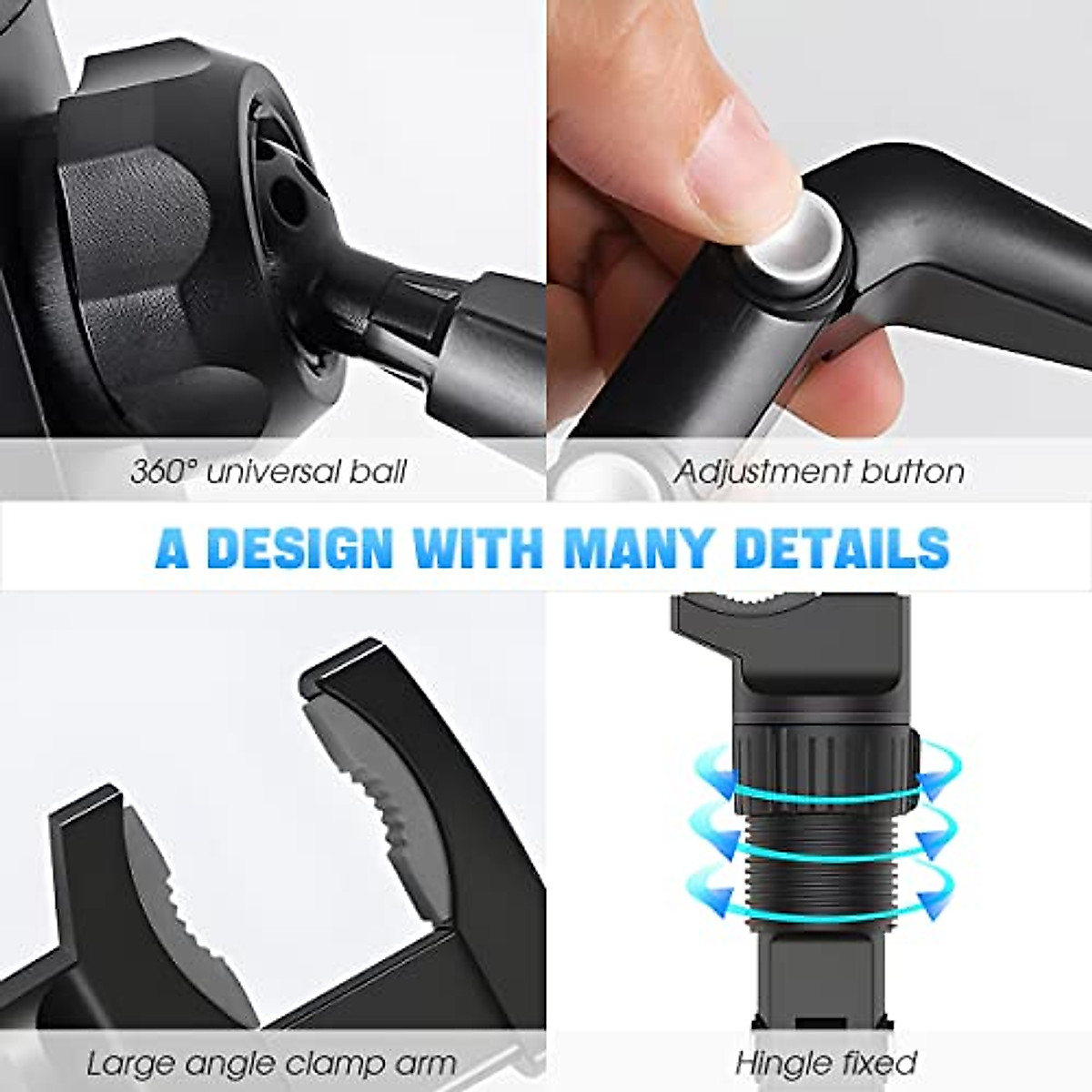 AUKEPO Rearview Mirror Phone Holder, 360° Rotatable and Retractable Car Phone Mount, Multifunctional Rear View Mirror Holder for All Cars, Adjustable Cell Phone Holder for All Smartphones