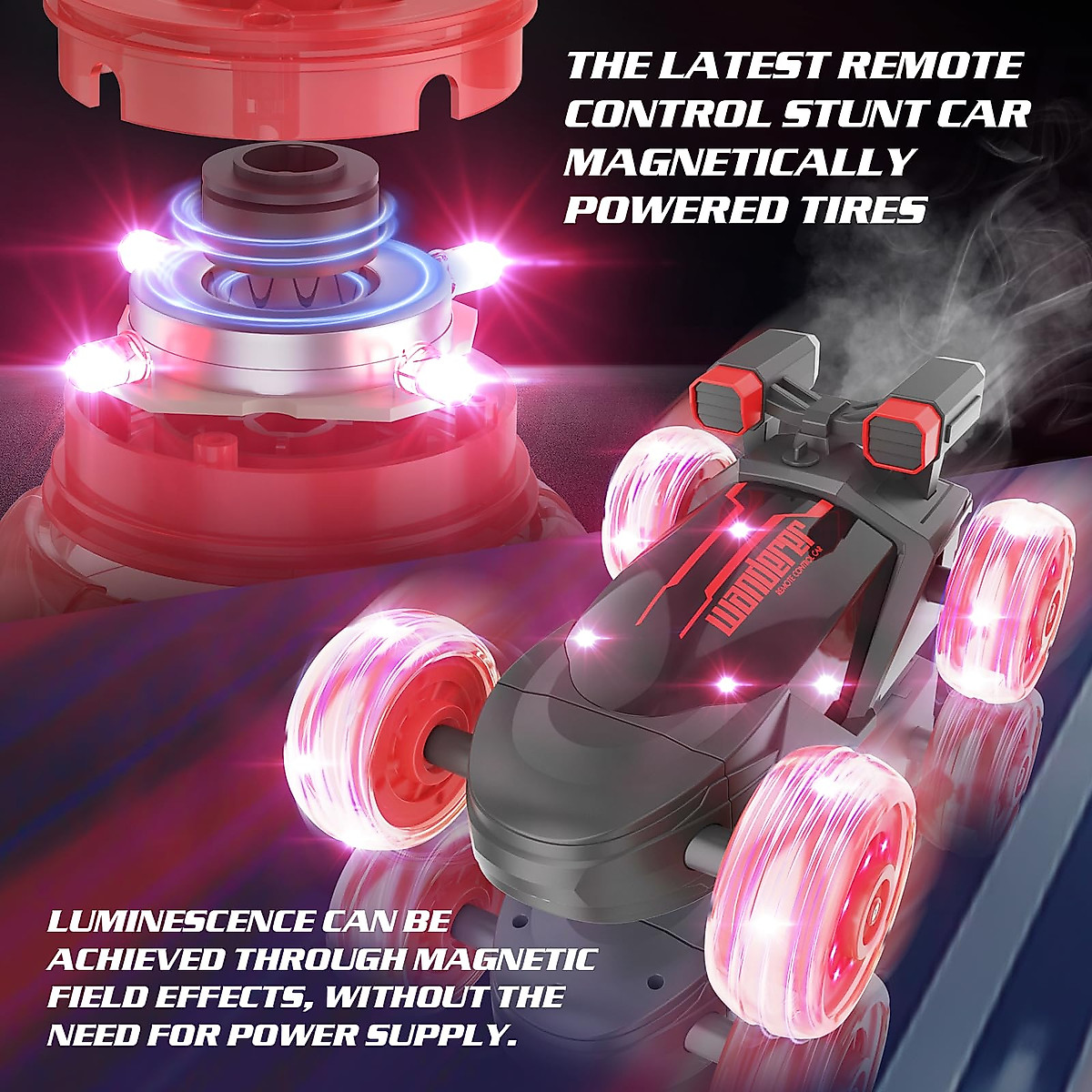 【2023 Latest Model】Remote Control Car, RC Cars with Electromagnetic Light-up Tires, 2.4Ghz 360° Rotating and Tumbling RC Stunt Car with Music&Simulated Engine Sound,Toy Car for Boys 4-7,8-12,Xmas Gift