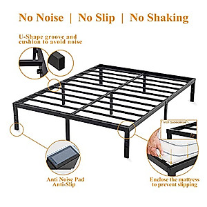 HISKIWUU Platform Bed Frame Queen Size Heavy Duty 3500lbs 14 Inches,Metal Bed Frame Queen Size Easy Assembly Anti-Slip Noise Free,Queen Size Bed Frame No Box Spring Needed,Under Bed Storage,Black