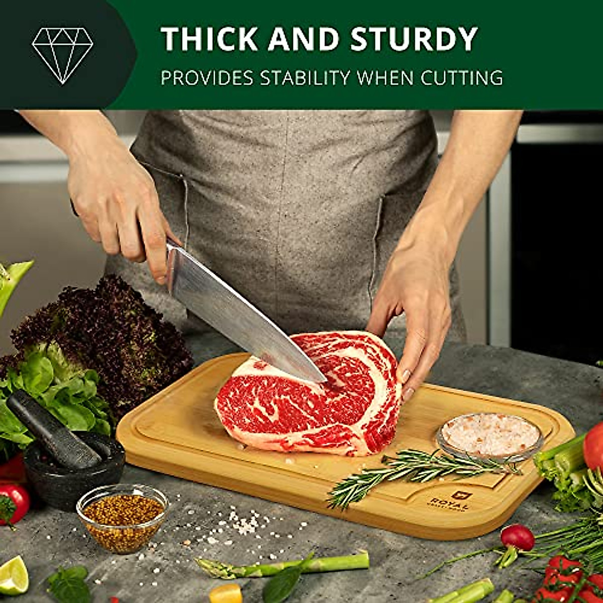 Bamboo Serving Boards, Wood Chopping Boards with Juice Groove, Wooden Serving Board for Vegetables