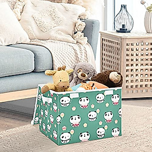 Kigai Storage Basket Cute Panda Holding Cakes Storage Boxes with Lids and Handle, Large Storage Cube Bin Collapsible for Shelves Closet Bedroom Living Room, 16.5x12.6x11.8 In