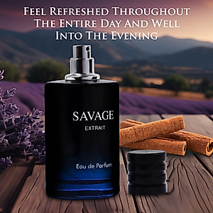 Savage Extrait Eau De Parfum for Men Top Notes of Grapefruit & Heady Spices Base Notes of Lavender Essence & Rich Wood Cologne for Everyday Wear, Work Days, Romantic Date Elegant 100ml Bottle