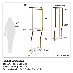 CosmoLiving by Cosmopolitan Gwyneth Closet 3 Piece Bundle- 2 Hanging Rod & 1 Drawer Unit, White Marble