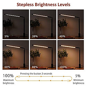 ANZENSHI LED Desk Lamp Eye-Caring Metal Table Lamps Dimmable Office Lamp with USB and Type C Charging Port 3 Lighting Modes with Stepless Brightness Adjustment 7W Black