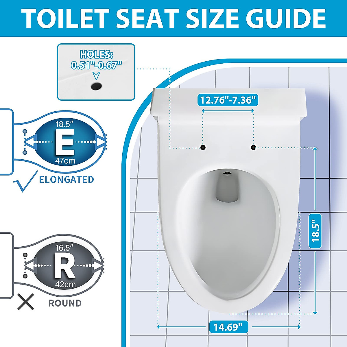 Elongated Toilet Seat - Heavy Duty Toilet Lid with Thick Premium UF Material, Soft Close & Quick Release, Top Fix to Install and Clean for Most Brand Standard Toilet Seats by WEKEY - White