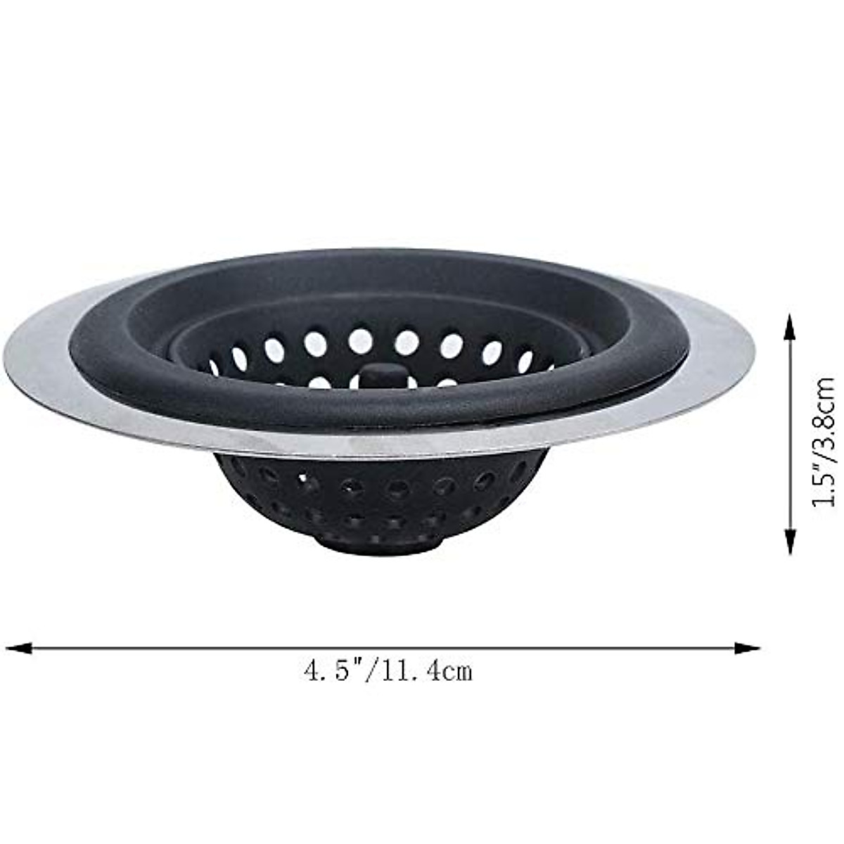 Angchine 2PCS Sink Strainers, Flexible Silicone and Stainless Steel Kitchen Sink Drainer Baskets, Large Wide 4.5’’ Diameter Rim. Anti-Clogging Micro Perforation Holes, Rust Free (Black)