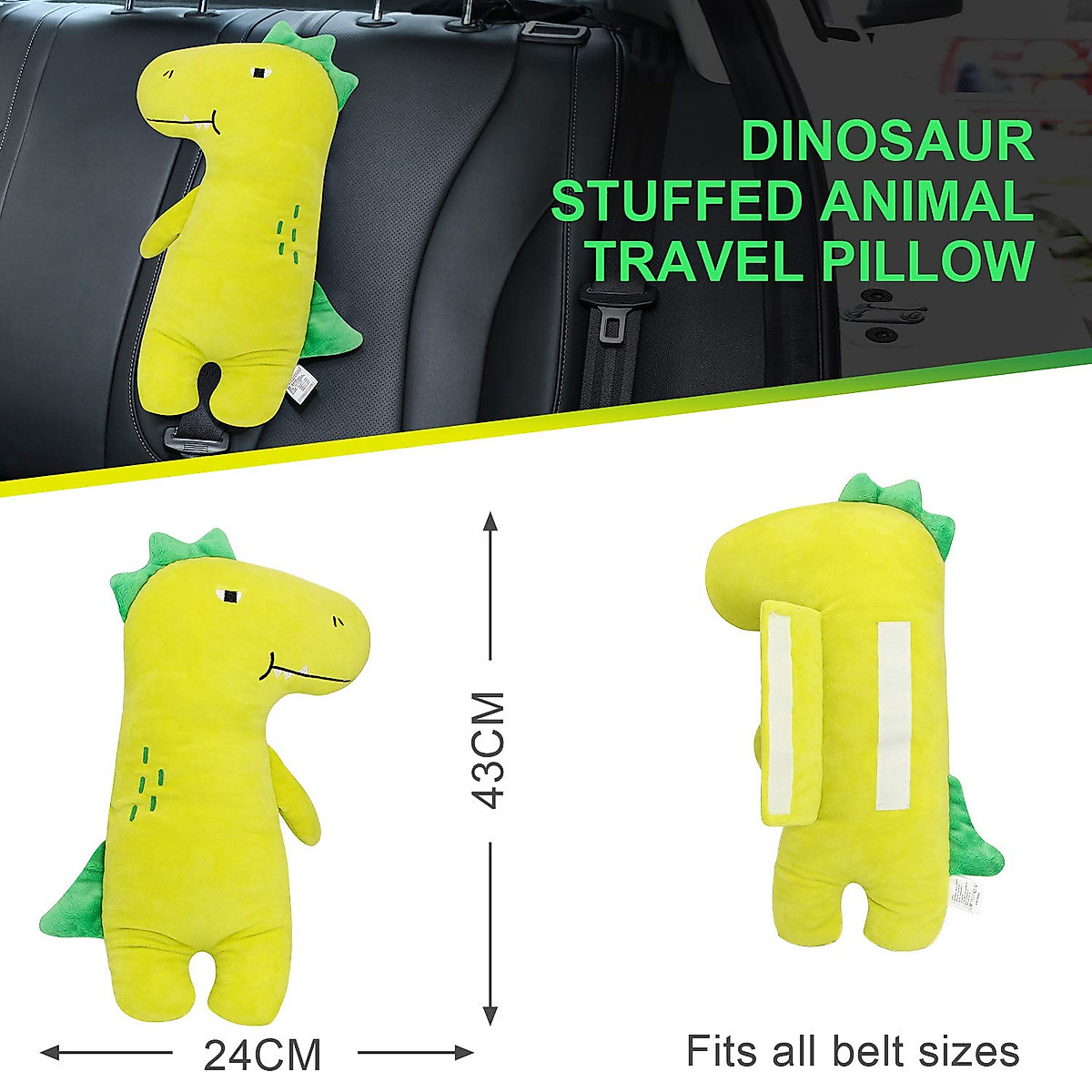 Farochy Car Pillow for Kids - Dinosaur Seat Belt Cover, Car Seat Belt Pillow Kids Car Seatbelt Covers, Vehicle Shoulder Pads, Seatbelt Cushion for Kids, Seat Strap Pillows Kids (Dinosaur)