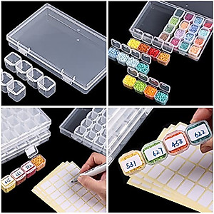 QUEFE 112 Slots Diamond Painting Storage Containers, 4pcs 28 Grids Clear Diamond Painting Accessories and Tools Boxes Bead Organizers Diamond Art Embroidery Storage with Label Stickers