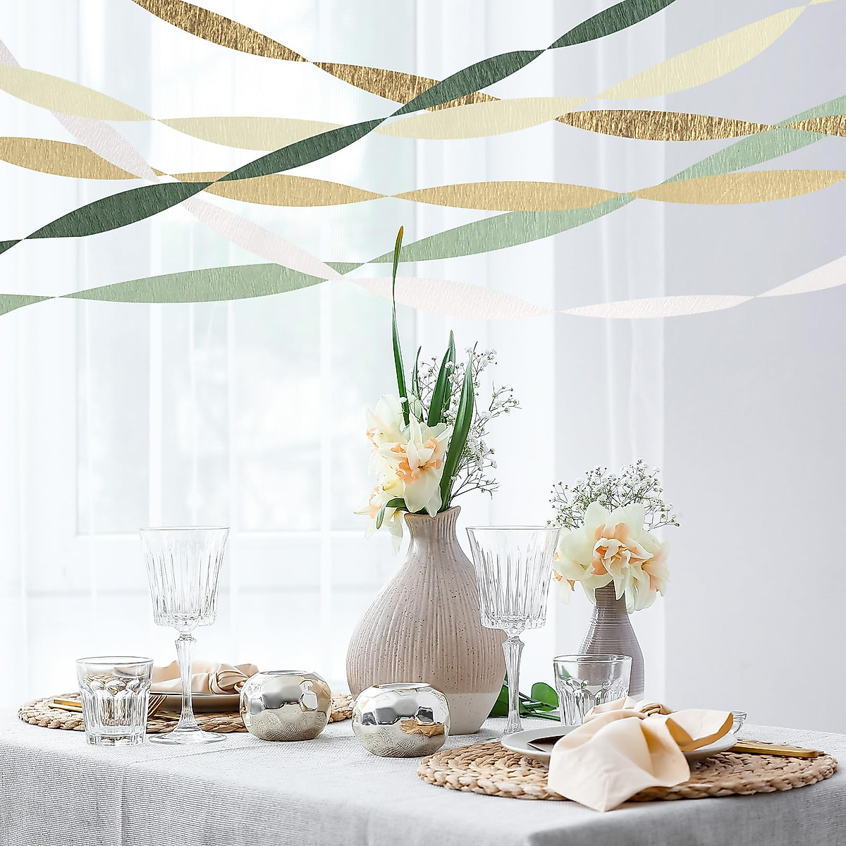 6 Crepe Paper Streamers Rolls, Olive Green Khaki Crepe Paper Streamers for Wedding Decorations, Birthday Decorations, Bridal/Baby Shower Decorations, Party Streamers (1.8 Inch x 82 Ft/Roll)