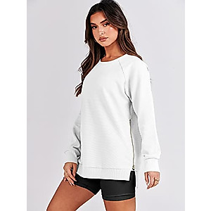 ANRABESS Women's Oversized Sweatshirts Long Sleeve Tunic Tops Crew Neck Soft Pullover With Side Zipper Shirt Trendy Clothes 2023 A1073-baise-M White