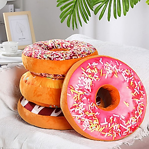 4 Pcs Donut Pillow 3D Digital Print Round Throw Pillow 16 Inches Donut Seat Back Stuffed Cushion Funny Decorative Soft Plush Food Stuffed Decor Seat Pad Cushion for Couch Chair Floor Sofa, 4 Styles
