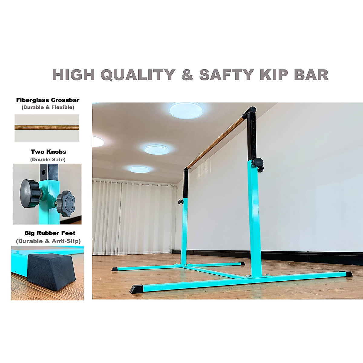 MARFULA 4FT Gymnastic Bar Set Gymnastics Horizontal Bar Gymnastics Kip Bar Teal Bar for Kids Home Use