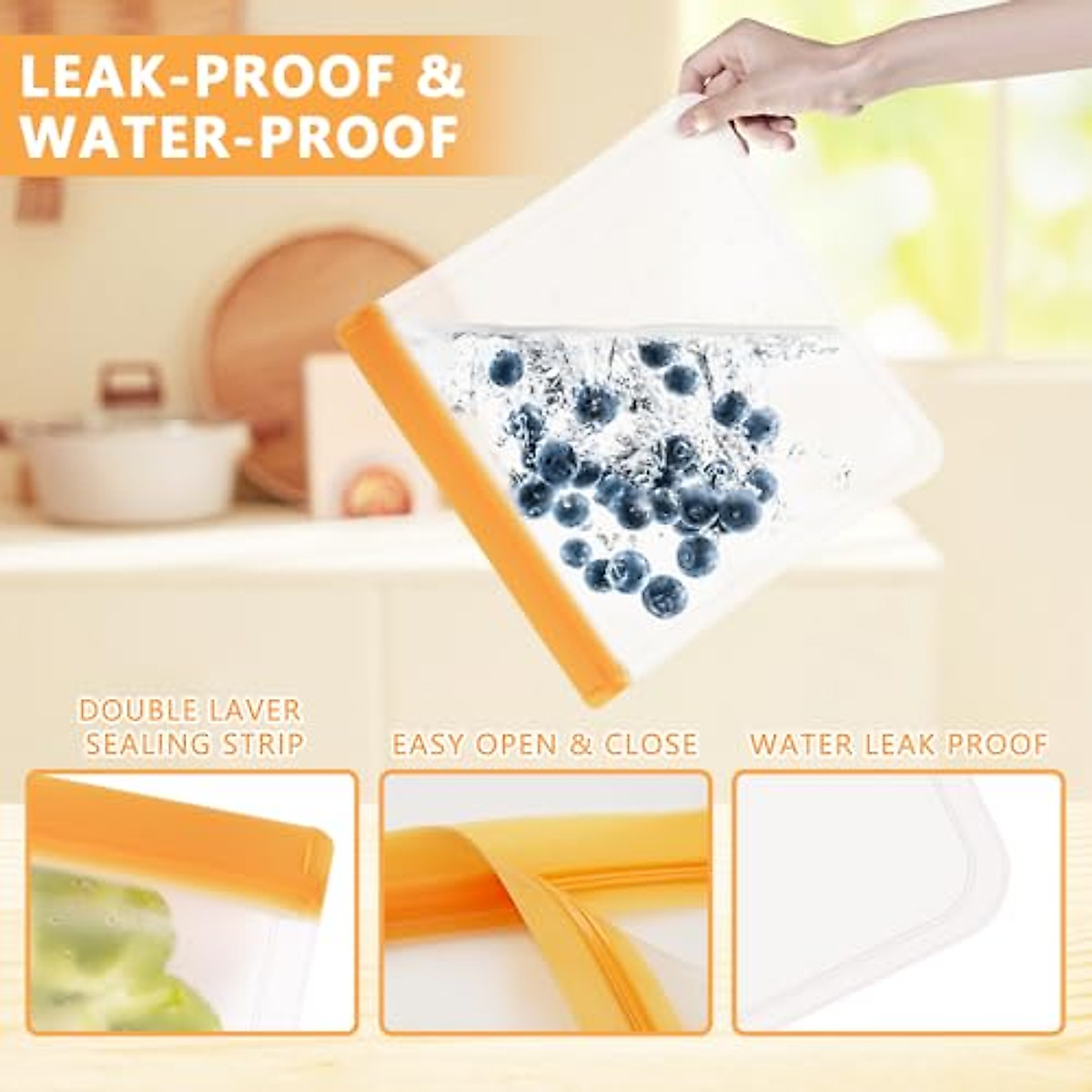 BPA Free Freezer Bags Reusable, Gallon Freezer Bags Silicone, Extra Thick Leakproof Reusable Freezer Bags Silicone and Plastic Free Lunch Bags Food Storage (10 Pack)