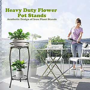 THKFUL Metal Plant Stands Indoor Outdoor, 2 Tier Tall Potted Plant Stand Plant Shelf Flower Pot Stand Iron Plant Holder for Multiple Planter,Rustproof Corner Plant Rack(20.3'')
