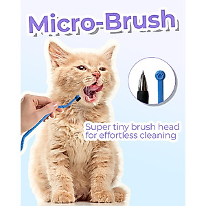 XUEPETT 2 Pcs Dual Sided Cat Toothbrush with Micro Brush Head, Anti-Slip Curved Handle, Cat Dental Care Supplies Eliminates Bad Breath and Reduces Plaque Tartar Formation