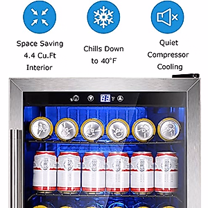 Antarctic Star Beverage Refrigerator Cooler - 145 Can Mini Fridge Glass Door for Soda Beer or Wine Small Drink Dispenser Clear Front for Home, Office or Bar, Silver,4.4cu.ft