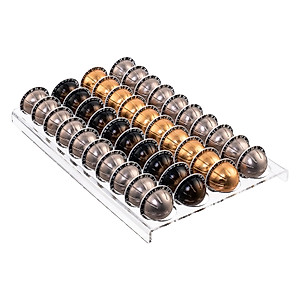 Sumerflos Coffee Pod Holder Storage Tray 15.75" L x 10.23" H for Vertuoline Capsule, Drawer Insert Organizer Holds 40 Pods Drawer of Kitchen, Home, Office - Clear