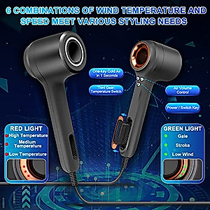 Professional Hair Dryer, Brushless Motor Ionic Blow Dryer, Negative Ion Fast Drying Damage Protection Hair Dryer, 3 Speed & 3 Heat Settings with 2 Concentrator Nozzles for Salon, Home and Travel