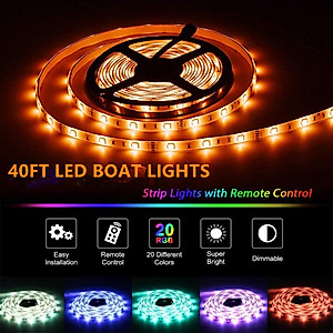 HOKIION LED Boat Strip Lights, 40FT Multi-Color Marine Pontoon Led Lights, Waterproof Boat Interior Light, Under Gunnel Lights, Boat Deck Light, Night Fishing Lights for Pontoon Fishing Bass Yacht