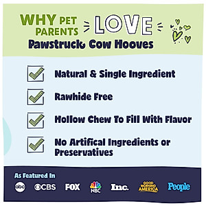 Pawstruck Natural Cow Hooves for Dogs - Made in The USA Long Lasting Beef Hoof Dental Treat Chews - No Artificial Preservatives - 25 Count - Packaging May Vary