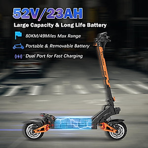 KuKirin G3Pro Electric Scooter Adults, 2400W Dual Motor, 52V/23AH Portable High Capacity Battery, Up to 49Miles Range & 40MPH Max Speed, 10" Off Road Tires, Foldable Electric Scooter