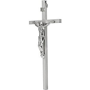 SWIMERY Crucifix Wall Cross,Silver Metal Slender Catholic Crosses for Room Decor, Cross (Hanging or Standing)-10Inch 10 x 5.1 x 0.7 inches