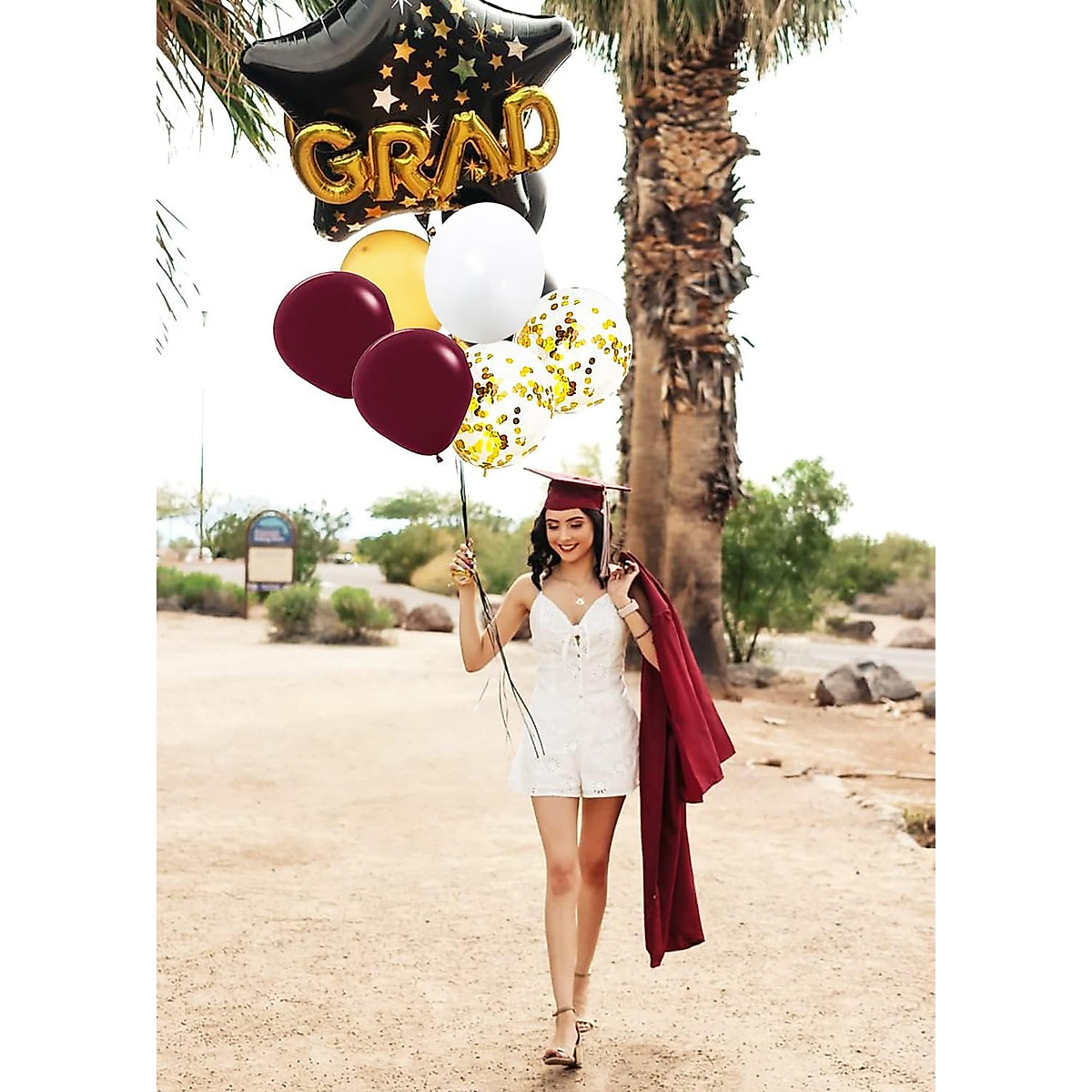 Graduation Decorations Maroon Gold 2024/Burgundy Gold Graduation Party Decorations/Burgundy Gold White Balloons 40pcs ASU/FSU Fall Bridal Shower Wedding/Fall Burgundy Birthday Decorations Women