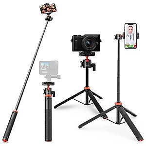 UURig Camera Tripod, 52 inch Extendable Phone Selfie Stick Camera Tripod Stand with 2 in 1 Phone Clip, 5 Levels Adjustment 360° Ball Head Loads Up for iPhone Sony Canon GoPro